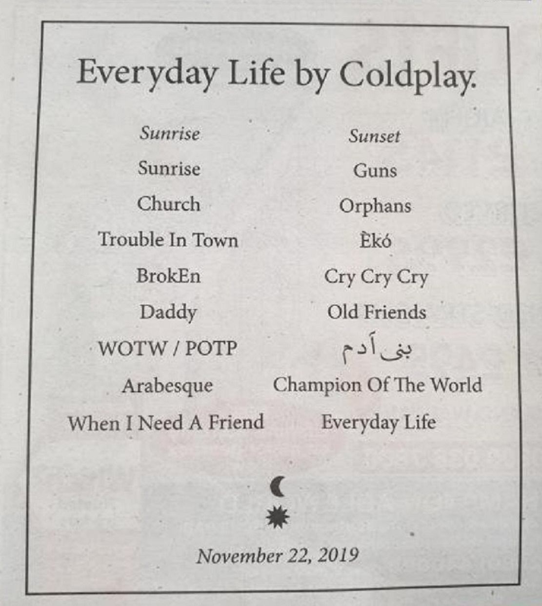 Coldplay ujawnił tytuły piosenek z nowej płyty. W lokalnych gazetach ...